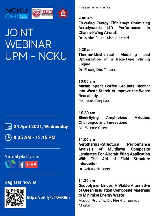 JOINT WEBINAR BETWEEN UPM - NCKU event arranged by NCKU Overseas Hub in Malaysia